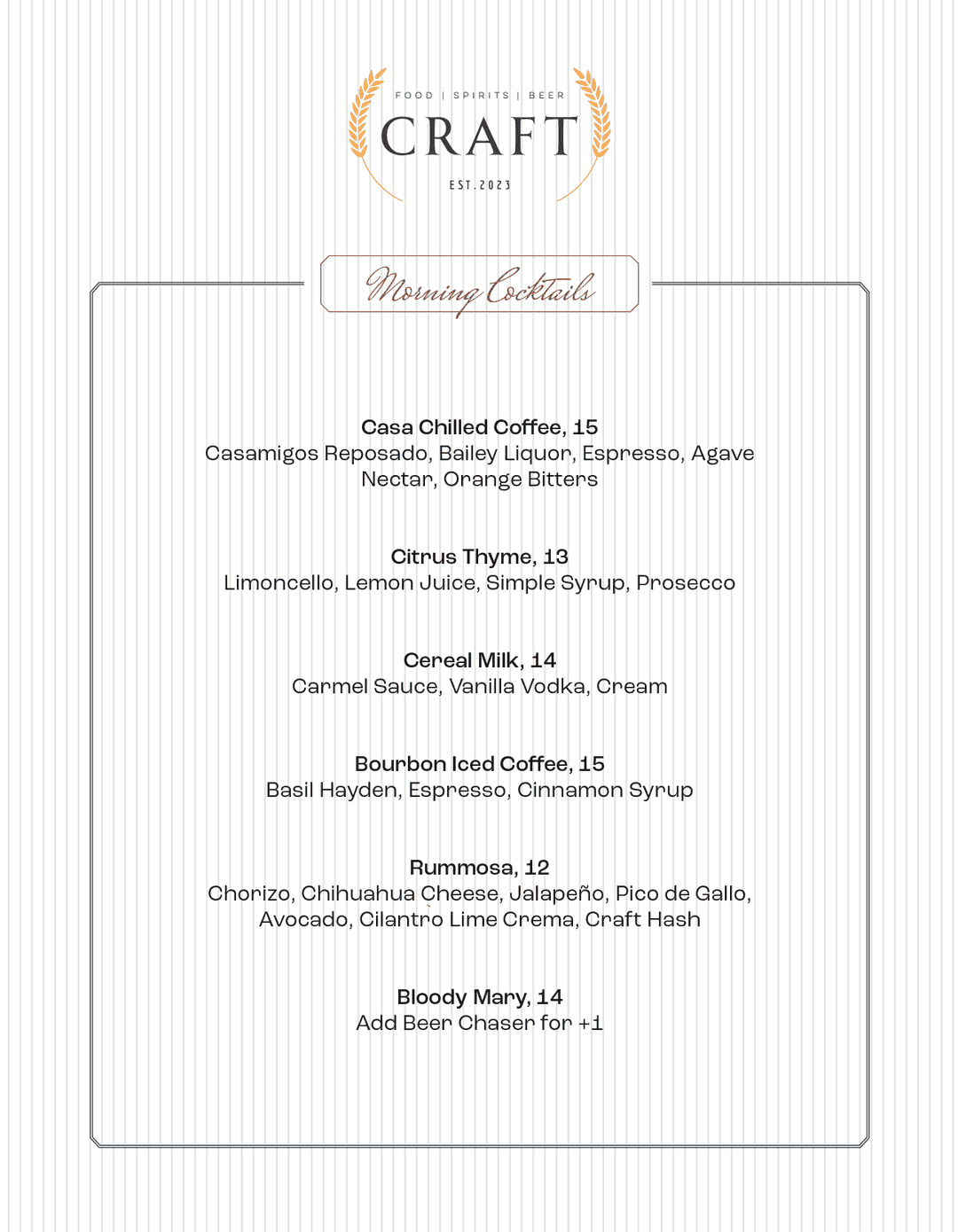 Craft Menu's | Trade Hotel