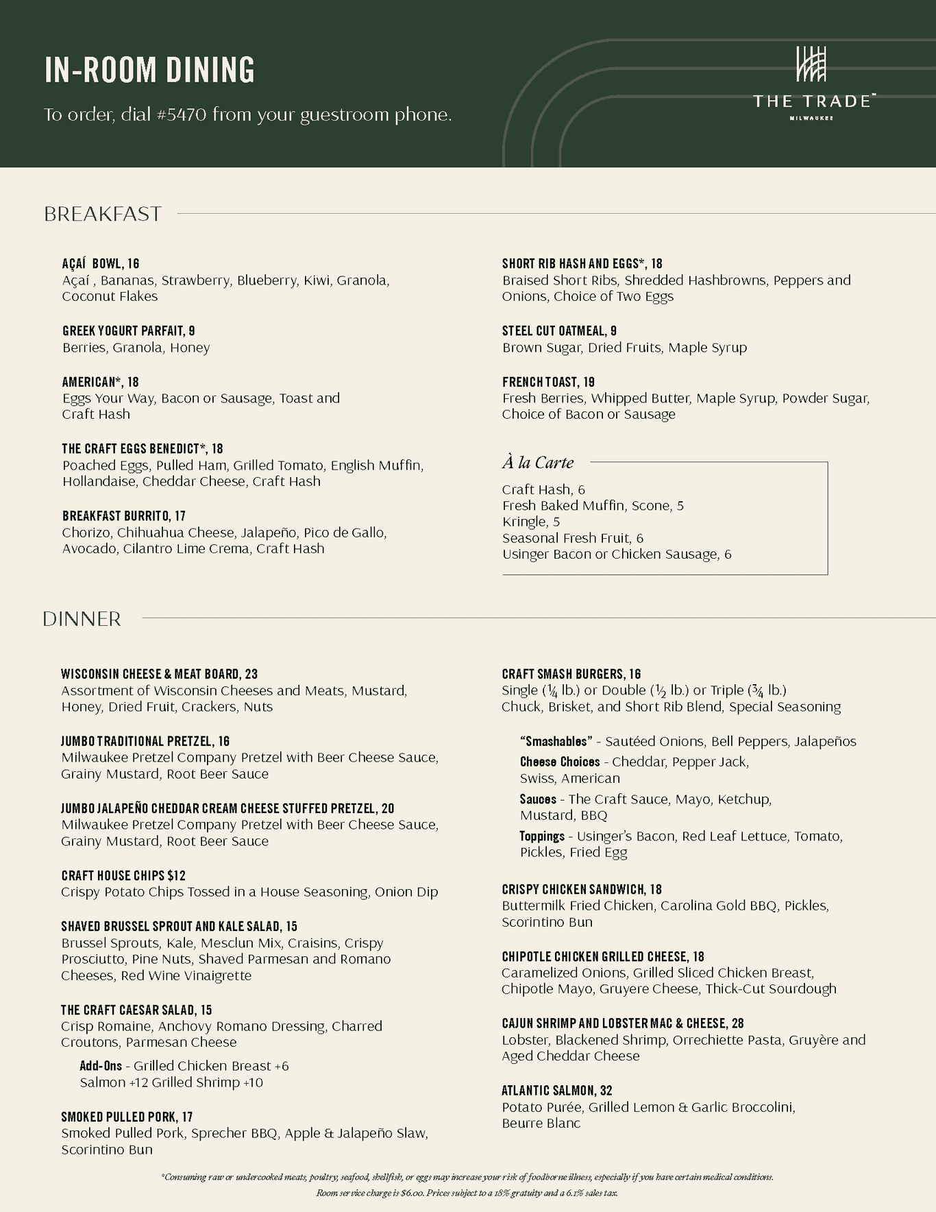 Craft Menu's | Trade Hotel