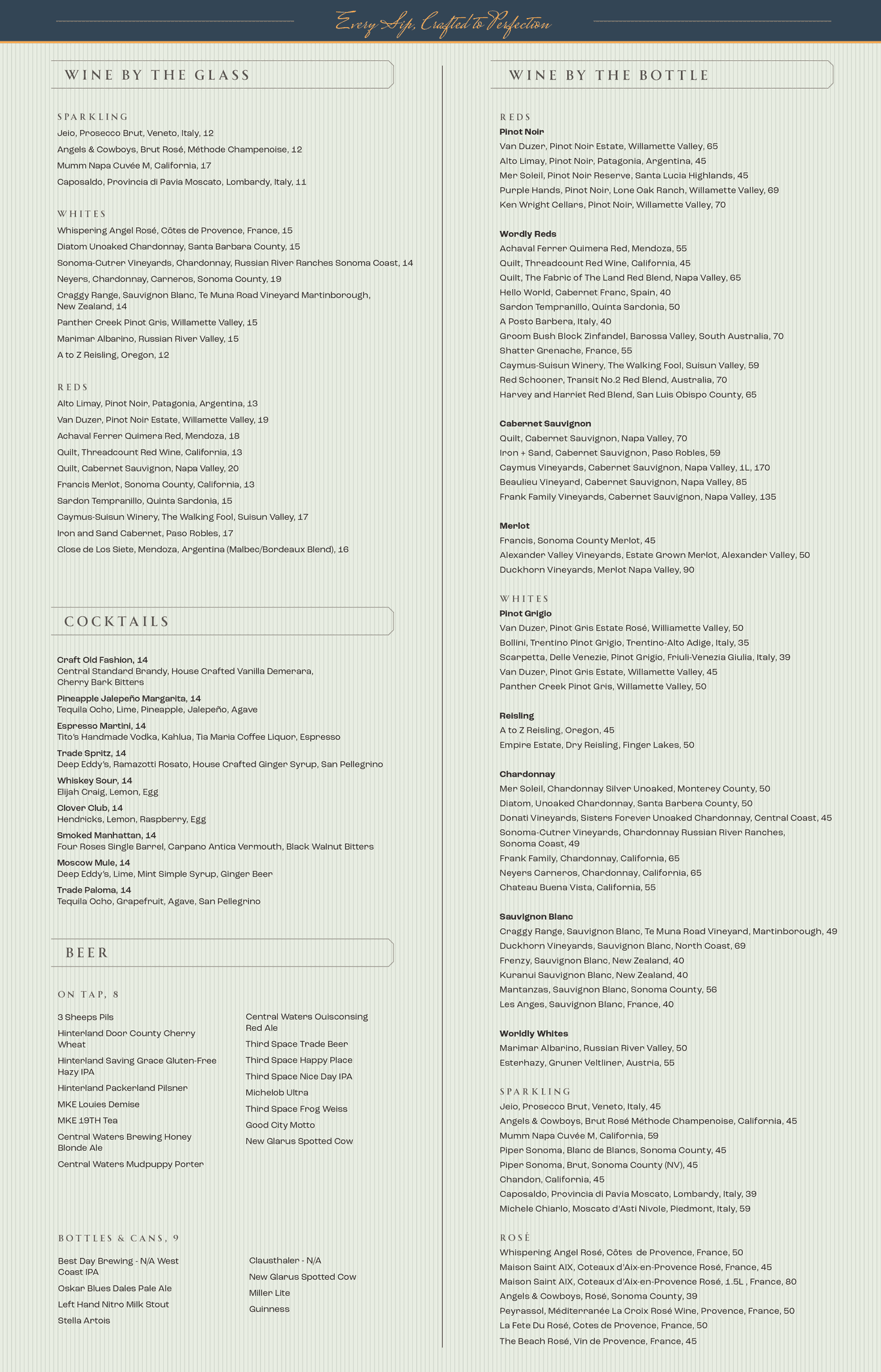 Craft Menu's | Trade Hotel