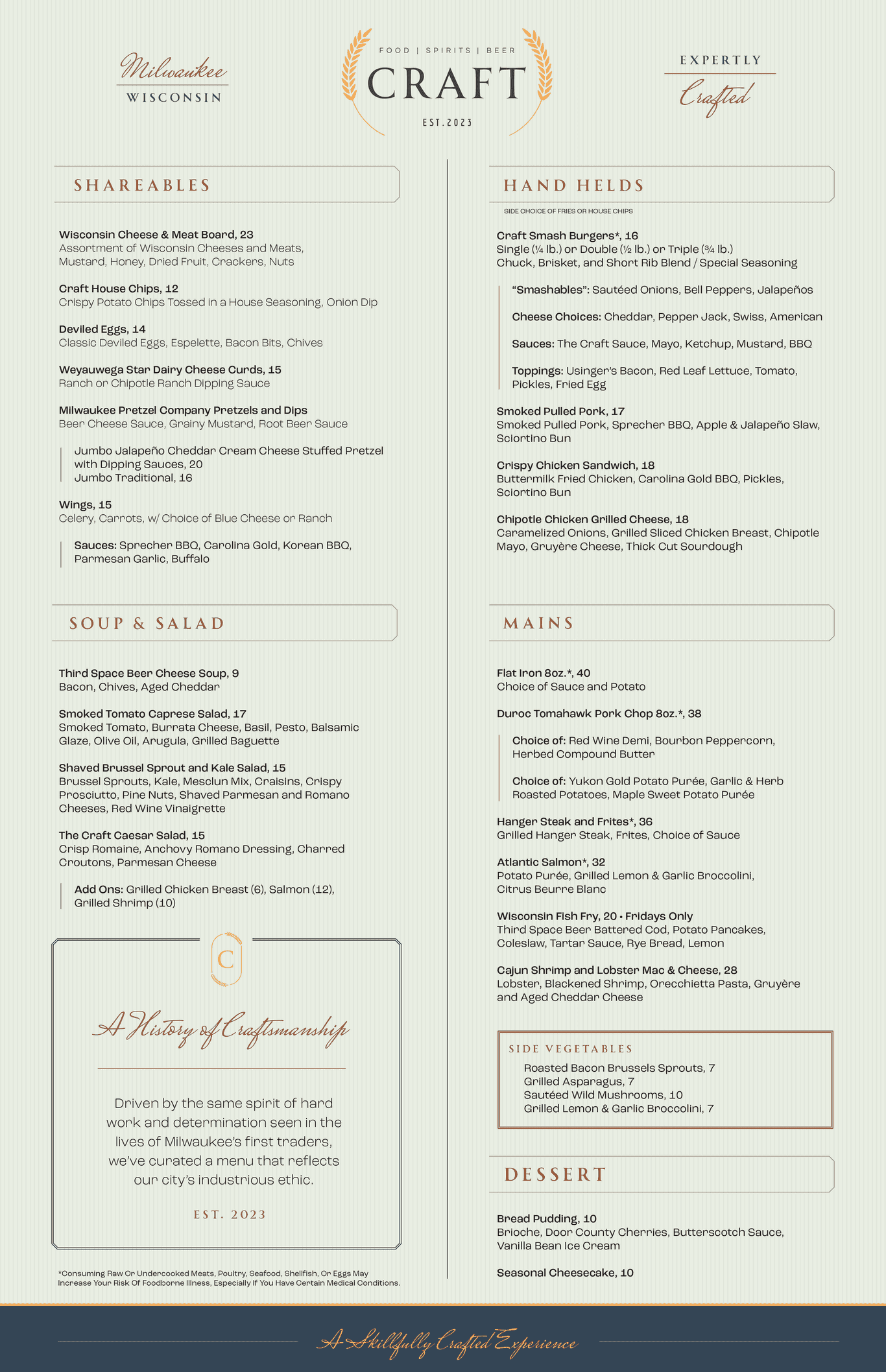 Craft Menu's | Trade Hotel