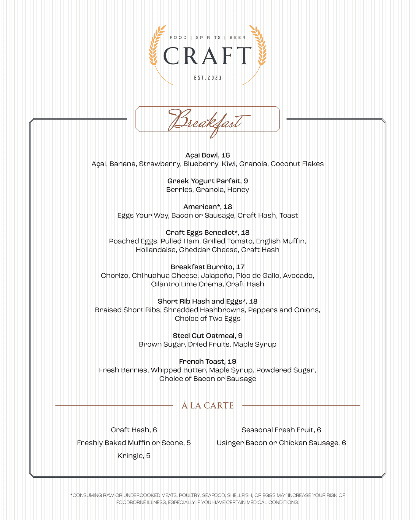 Craft Menu's | Trade Hotel
