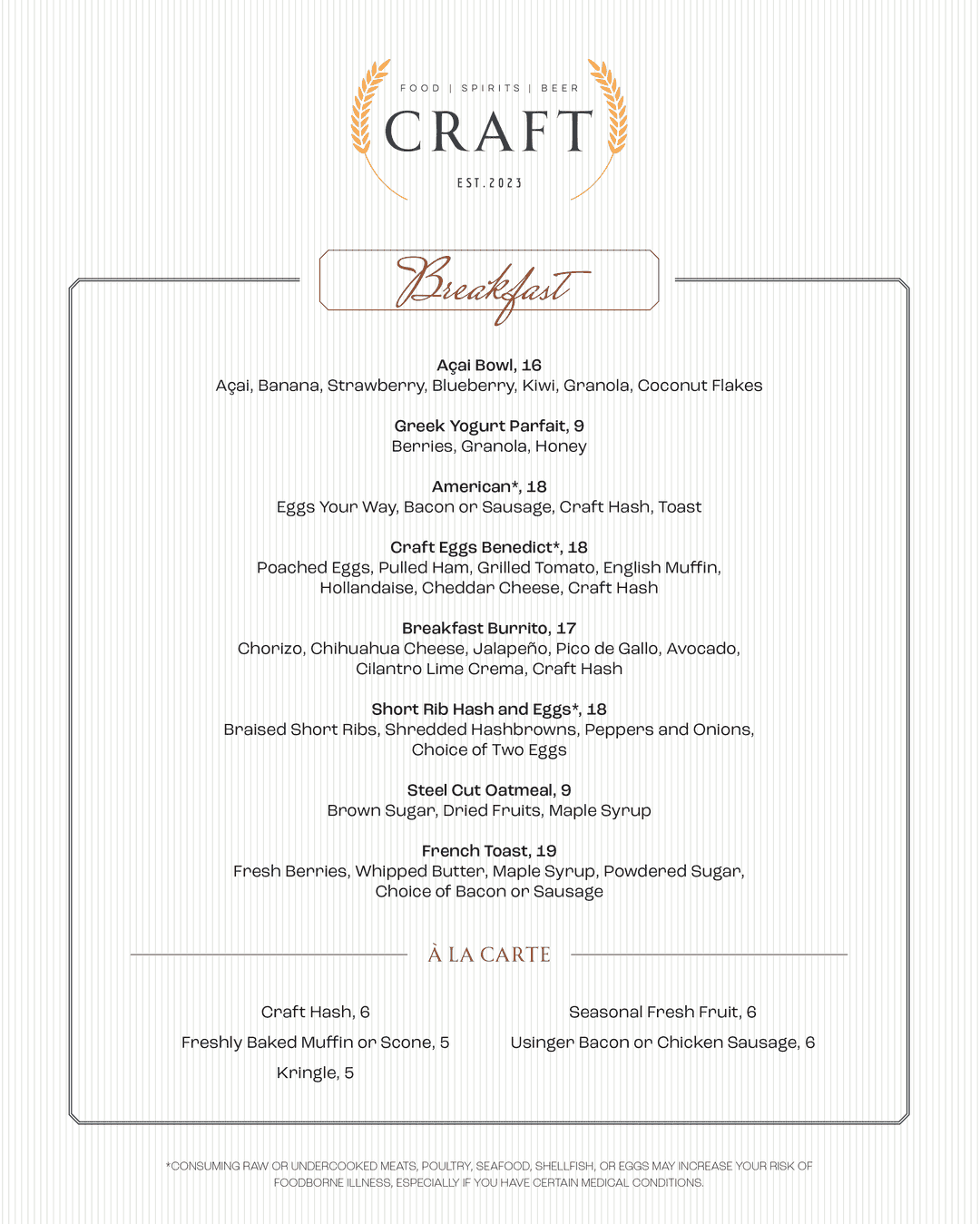 Craft Menu's | Trade Hotel