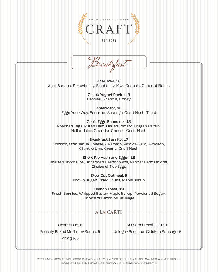 Craft Menu's | Trade Hotel
